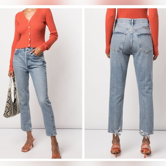 Agolde | Jeans | Agolde Riley High Rise Crop Jeans Distressed Hem Light ...
